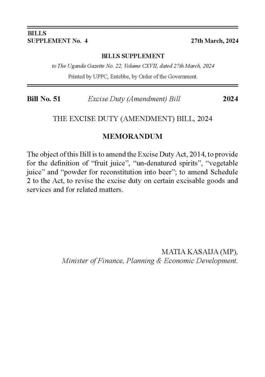THE EXCISE DUTY (AMENDMENT) BILL, 2024 – Tax Justice Alliance Uganda