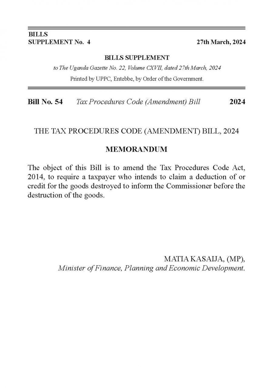 Tax Procedures Code (Amendment) Bill, 2024 – Tax Justice Alliance Uganda